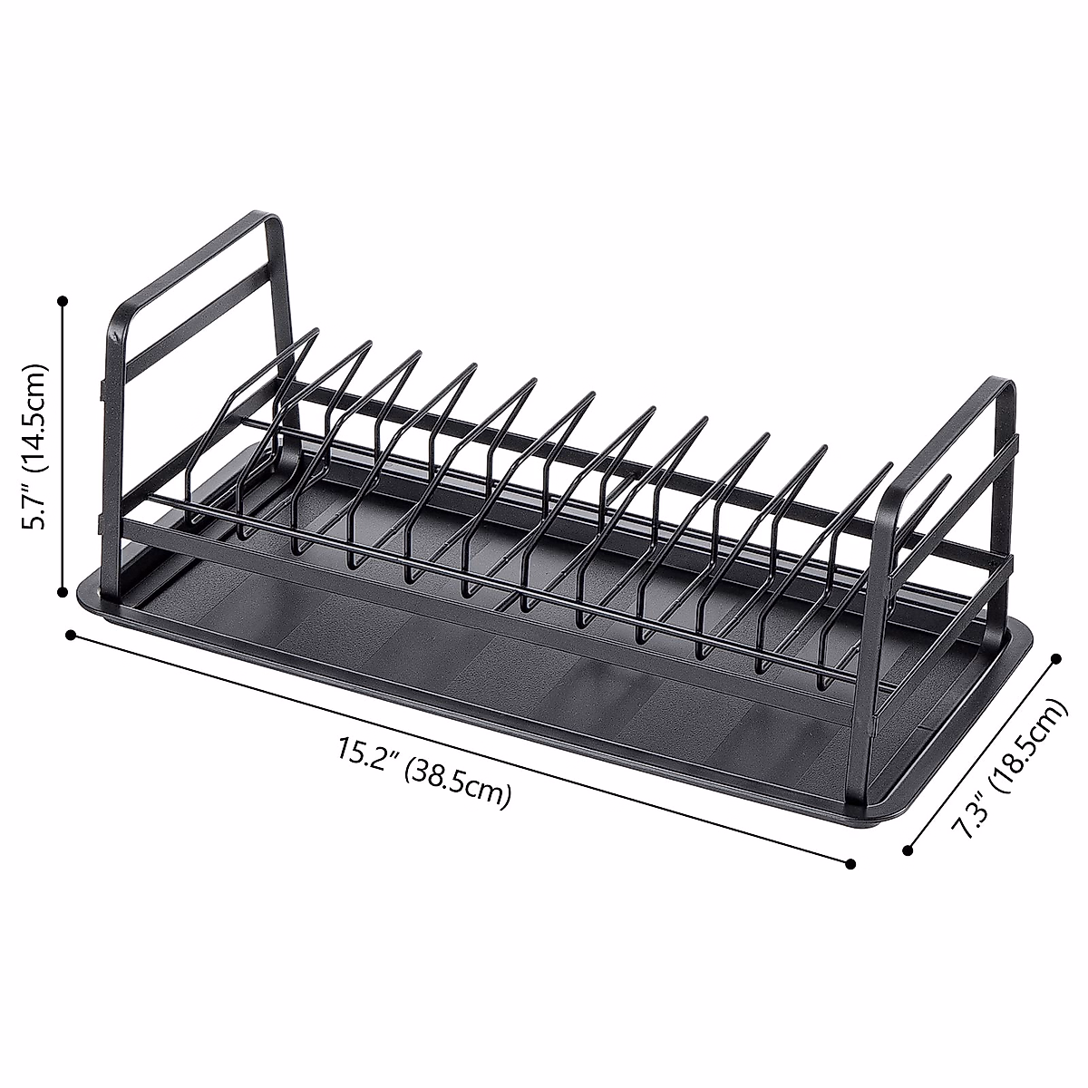 Poeland Dish Drying Rack with Drain Pan, Plate Pot Lid Holder and Dish Drainer for Kitchen Counter Cabinet