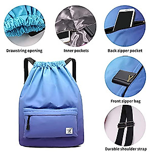 Risefit Waterproof Drawstring Bag, Drawstring Backpack, Gym Bag Sackpack Sports Backpack for Women (Gradient blue)