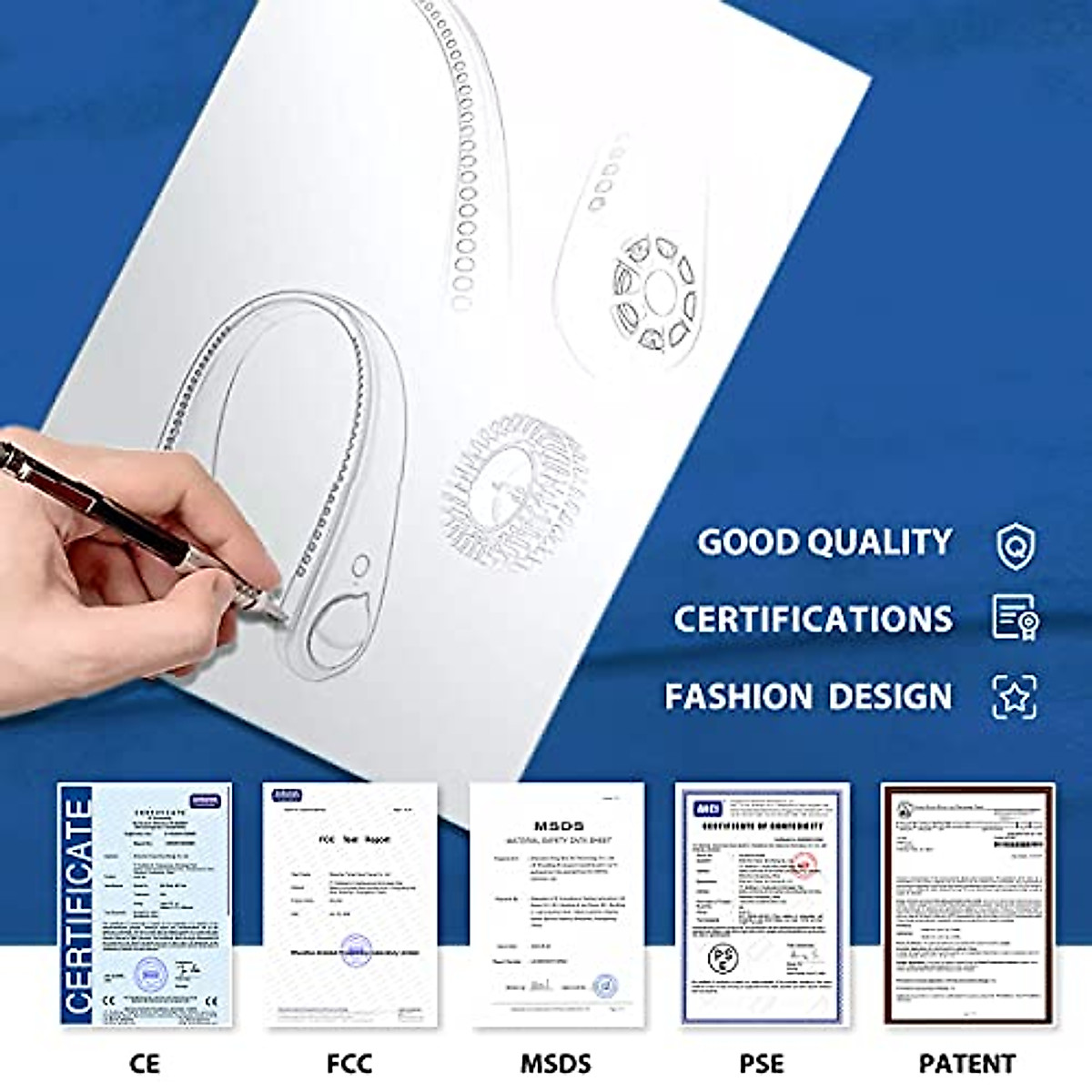 Bladeless Neck Fan Rechargable Portable Neck Fan , Personal Fan, 2.5 - 6 Hours 3 Speeds Peabownn-White