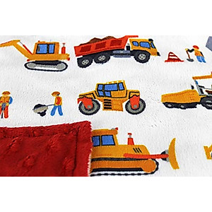 Baby Car Seat Canopy Cover - Construction Tractors with Red Minky Dot