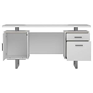 Coaster Furniture Lawtey Modern Contemporary 2 Drawer Home Office Writing Desk Storage File Cabinet Silver Metal Frame White High Gloss 803521