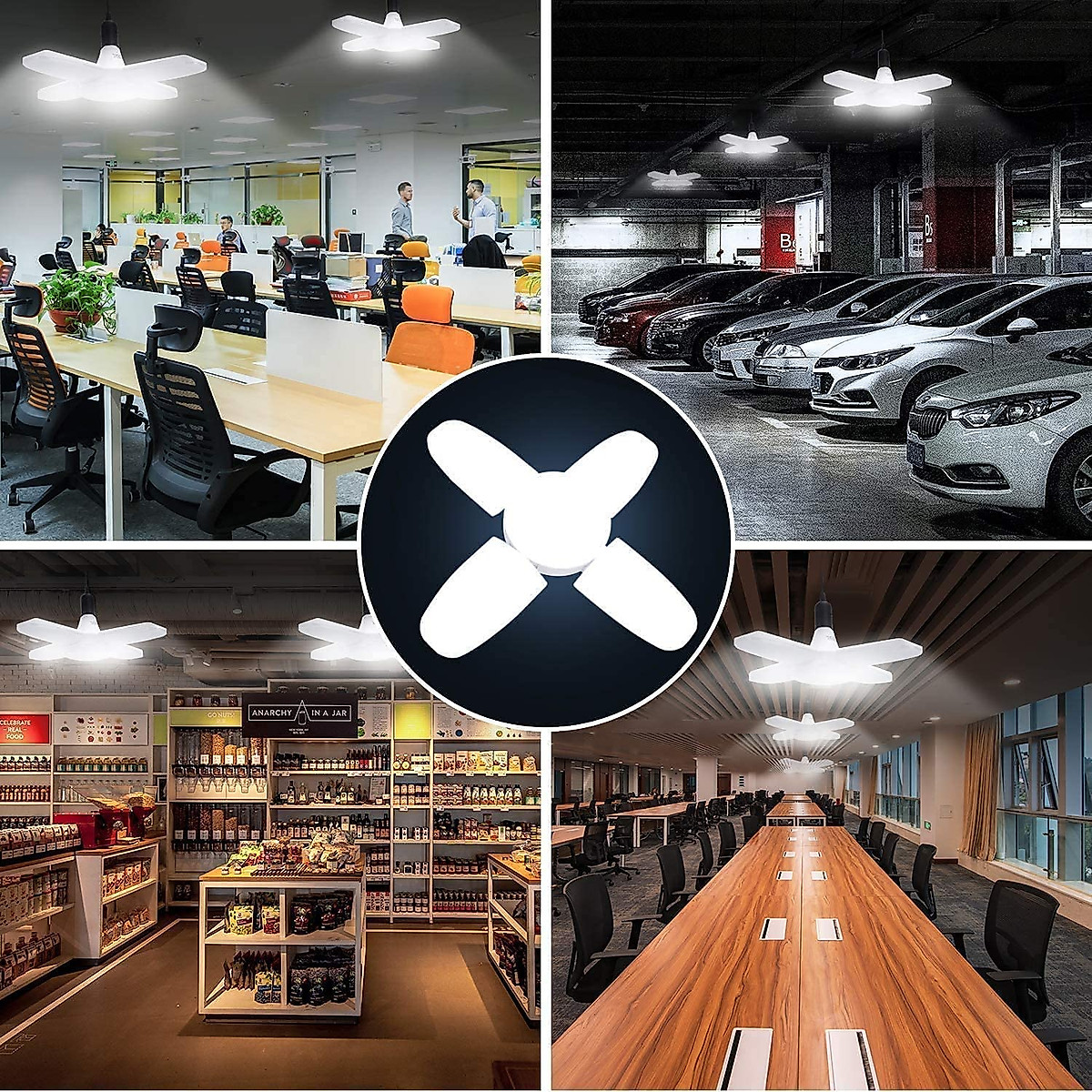 FOROUREYES 60W E27 E26 LED Bulb 120V Foldable Angle Adjustable Cold White 6500K No Flicker Superbright Lamp for Warehouse Garage Shopping Mall Lighting