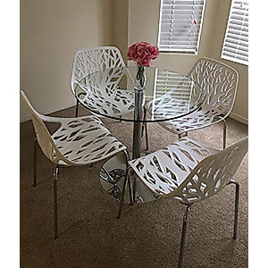 Bonnlo Modern Stackable Chair Set of 4,Kitchen White Dining Chairs,Birch Sapling Comfy Chairs for Dining Room,Living Room,Waiting Room (White)