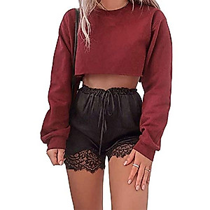 Artfish Women's Crewneck Long Sleeve Crop Tops Workout Casual Pullover Loose Sweatshirts Maroon Burgundy Christmas Red M
