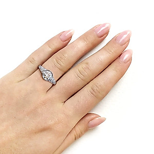 Kobelli Round Moissanite Bezel Vintage Style Engagement Ring 1 CTW in 14k White Gold, Size 7, White Gold