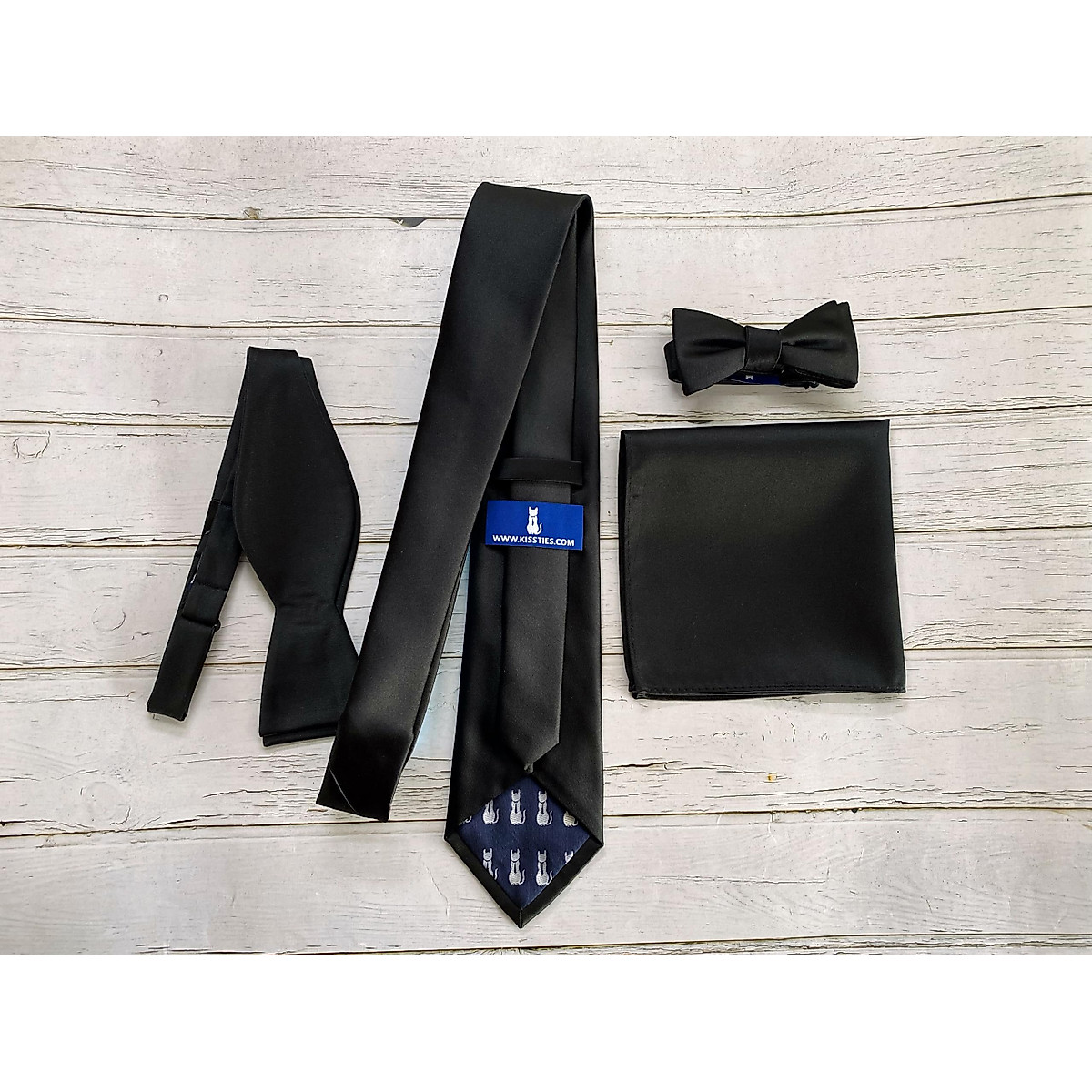 KissTies Mens Black Tie Solid Satin Ties Formal Necktie For Men + Gift Box