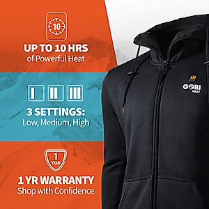 Ridge Men’s Heated Hoodie - 10 hrs of Heat | 3 Heat Zones | With Battery & Charger | Machine Washable | All Day Warmth (L)