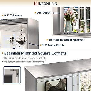 Keonjinn 30 x 36 in Brushed Nickel Bathroom Mirror for Over Sink, Rectangular Silver Metal Framed Rectangular Vanity Wall Mirror Square Corner Modern Farmhouse Rectangle Mirror(Horizontal/Vertical)