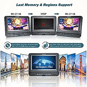10” Car DVD Player Dual Screen, DESOBRY 4000mAh Rechargeable Portable DVD Players for Car with Front Speakers, Last Memory, Headrest DVD Player Support USB/TF for Travel, Home (2 DVD Players)