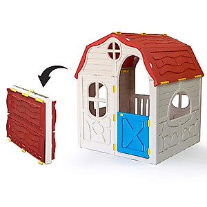 Ram Quality Products Classic Real Feel Cottage Compact Foldable Plastic Toddler Roomy Outdoor Playhouse for Children Ages 2 Years Old and Up, White