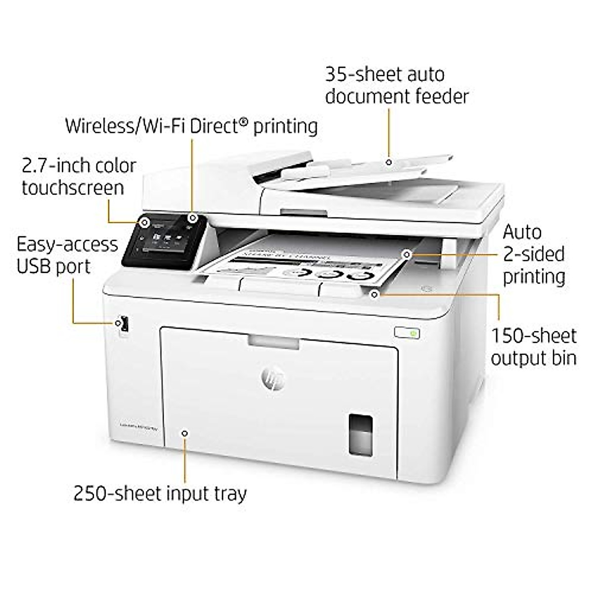 HP LaserJet Pro MFP M227fdw Wireless Monochrome All-in-One Printer with built-in Ethernet & 2-sided printing, works with Alexa (G3Q75A)
