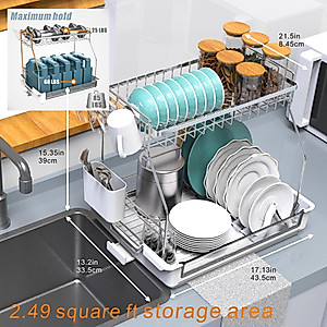 EMT ETRENDS Large Capacity Dish Drying Rack,Rust Resistant Dish Rack for Kitchen, Compact and Foldaway Dish Drainer with Removable Drainboard, Utensil/Cutlery Holder , Plastic, White