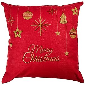 Violet Linen Seasonal Xmas Christmas Holiday Glories Pattern, Polyester Embroidered Jacquard, Ornaments, 18 Inch x 18 Inch, Square, Decorative Accent Throw Pillow