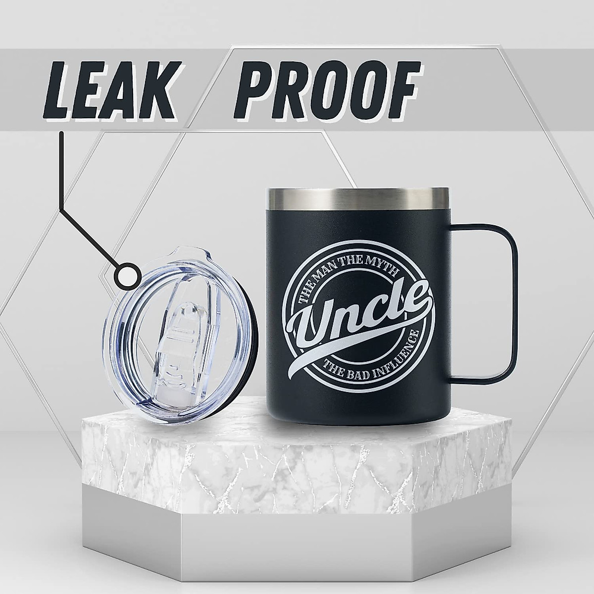 Onebttl Uncle Gifts Coffee Mug, Presents from Niece Nephew for Birthday Christmas, Travel Mug with Lid, Stainless Steel 12oz/350ml - The Man The Myth The Bad Influence