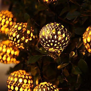 Solar String Light Outdoor, Goodia 30 LED Gold Moroccan Waterproof Warm White String Lights for Curtain,Bedroom,Patio,Lawn,Landscape,Fairy Garden,Home,Wedding,Holiday,Christmas Tree,New Year,Party