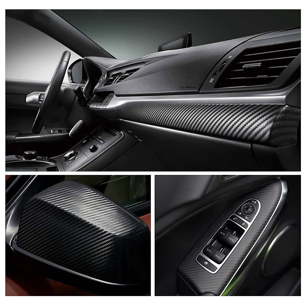 3D Stereo Black Carbon Fiber Vinyl Wrap,157.5"x11.8" Waterproof & Wrinkle Resistant Car Wrap with Scraper Tool for Cool Car Decorations,Suitable for Cars Trucks SUVs Motorcycles