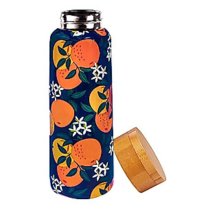 Steel Mill & Co Stainless Steel Insulated Water Bottle, 17 Oz Travel Tumbler with Lid, Cute Floral Reusable Metal Water Bottles, Orange Blossom