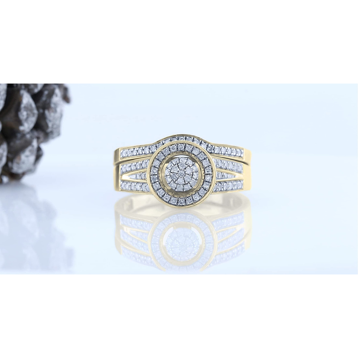 Dazzlingrock Collection 0.50 Carat (ctw) 18k Yellow Gold Plated Sterling Silver White Diamond Round Women Engagement Ring Set 1/2 CT, Size 7