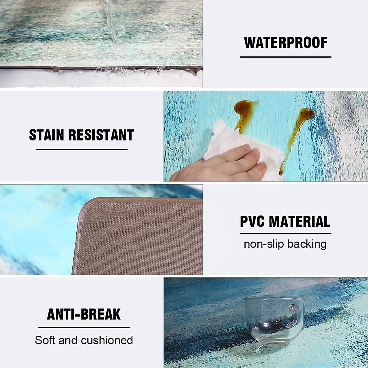 TOMWISH Kitchen Mat Anti-Fatigue Kitchen Rug Non Skid Kitchen Floor Mats 23.5"X70" Memory Foam Cushioned Rugs Comfort Standing Mat Waterproof Kitchen Runner Mats Turquoise and Teal