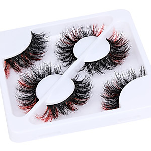 Red False Eyelashes with Color Cat Eye Lashes Mink Dramatic Fluffy Long Fake Lashes Christmas Wispy Strip Curly Lashes Pack 3 Pairs