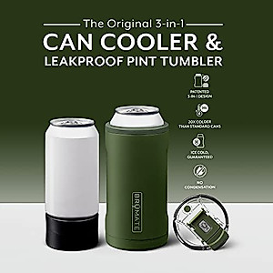 BrüMate Hopsulator Trio 3-in-1 Insulated Can Cooler for 12oz / 16oz Cans + 100% Leak Proof Tumbler with Lid | Insulated for Beer, Soda, and Energy Drinks (OD Green)