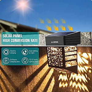 ALBINA Solar Deck Lights | Solar Fence Lights Outdoor Waterproof LED Garden Decorative Lights for Railing, Post, Step, Frontdoor | Auto ON/Off Outdoor Solar Lights with Christmas Tree Lamps, 4 Pack