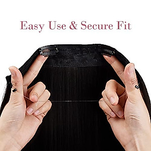 REECHO Invisible Wire Hair Extensions with Transparent Headband Adjustable Size Removable Secure Clips in Curly Wavy Secret Hairpiece for Women 20 Inch - Dark Chocolate Brown with Golden blonde mixed