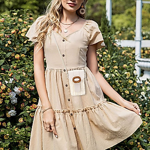 Soleebee Boho One Shoulder Crossbody Phone Bag Small Shoulder Bag Mini Wallet for Women Storage Bag Woven Leather Trim Phone Bag, Oval