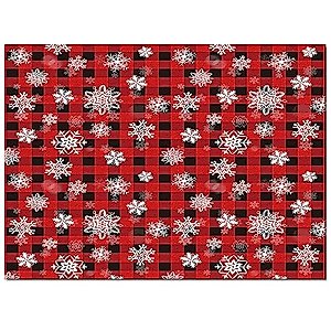 Christmas Snowflake Area Rug, Anti-Slip Rug 2'x3', Stain Proof Rugs for Living Room, Soft Foldable Lightweight Machine Washable Area Rug Comfy Carpet, Merry Xmas Red Black Plaid
