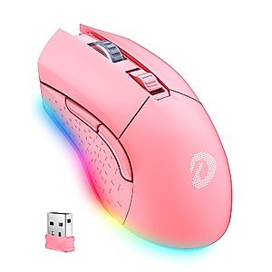 DAREU Pink Wireless Wired Gaming Mouse Dual-Mode Rechargeable 7 Programmable Buttons,10K DPI,RGB and 7 Adjustable DPI Levels up to [150IPS] [1000Hz Polling Rate] for PC Notebook Mac