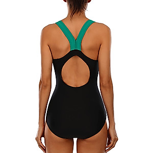 beautyin Women Lap Bathing Suit Swimmer Trainning Swimsuit Tummy Control Swimwear Black Green