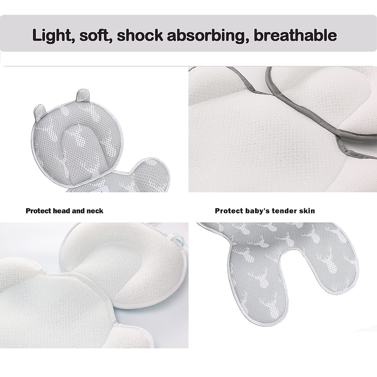 LiMoor 3D Mesh Cool Baby Seat Liner for Strollers, Breathable Pushchair Cushion, Insert Thicken Sponged Baby Body Support Cushion Pad Mattress for Stroller, Baby Chair & Car Seat Pad (Antlers)