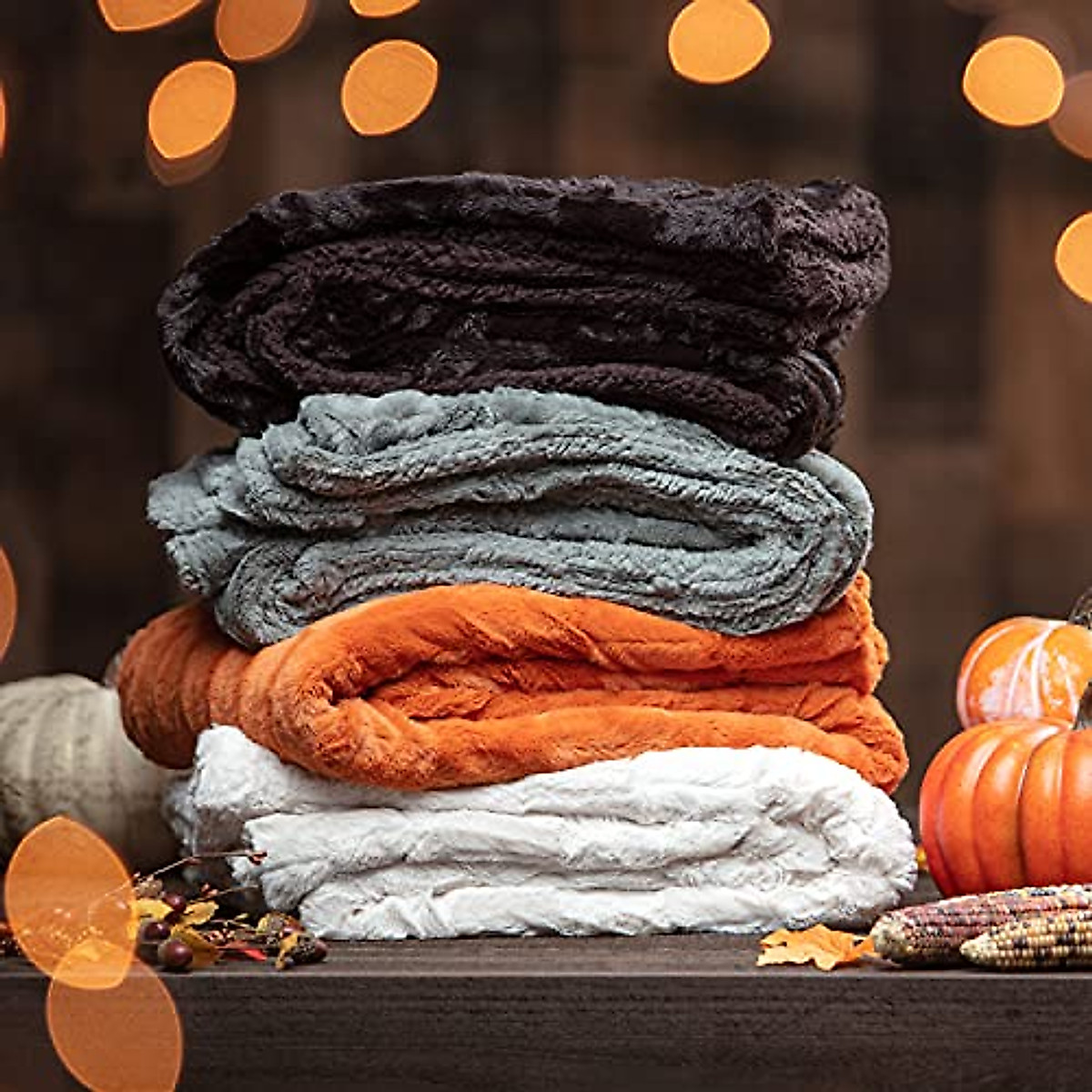 Chanasya Fuzzy Faux Fur Rectangular Embossed Throw Blanket - Super Soft and Warm Lightweight Reversible Sherpa for Couch, Home, Living Room, and Bedroom Décor (50x65 Inches) Orange