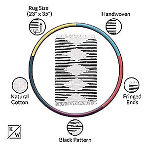 Kent & West - Accent Rug | Handwoven | Natural Cotton | Black Pattern | Fringed Ends | 23" x 35"