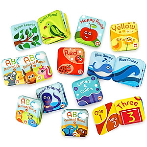 Super Bath Book Set of 12 (Fruits, Ocean Friends, ABC, Numbers Books; Color Recognition Bath Books Including Yellow, Green, Red and Blue Color Topics, ABC Animal Bath Books.