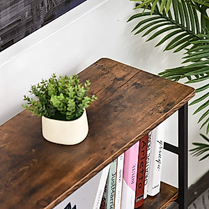 HOMCOM 3-Tier Console Table Industrial Style Storage Metal Wooden Shelf with a Robust Multi-Functional Design & Adjustable Feet, Black