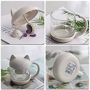 10 oz Cat Glass Cup Tea Mug with Infuser Set and Lid,Glass Teas Mug with Handle,Transparent Tea Cup with Fish Shaped Strainer Filter