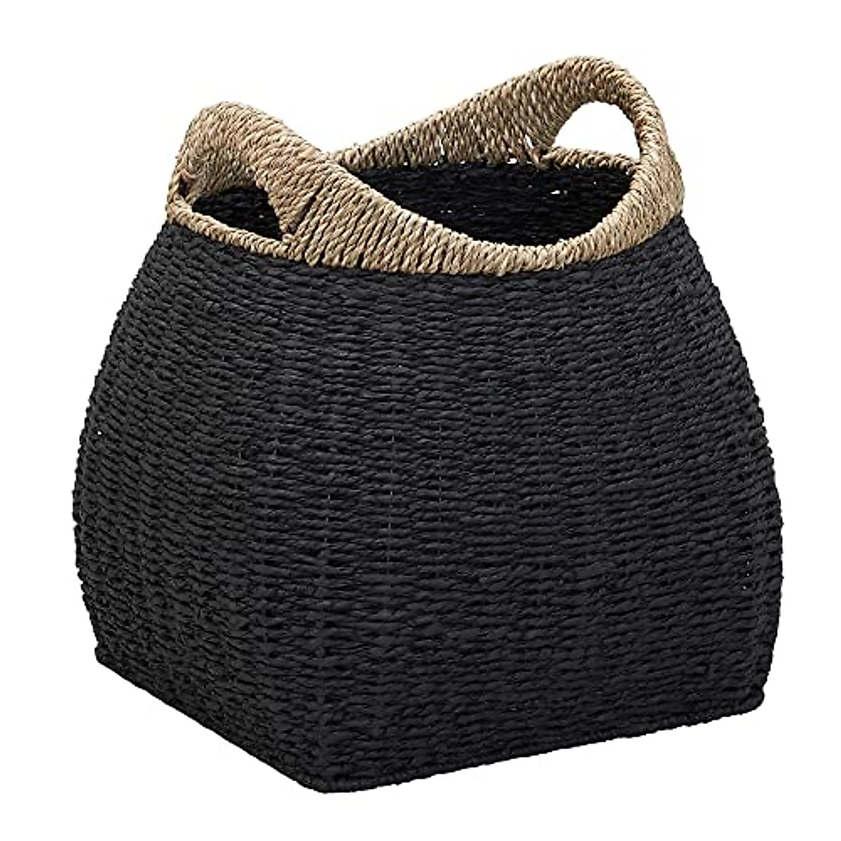 Household Essentials Handled Basket, Two Tone Seagrass and Paper Rope, Black