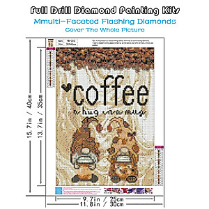 KINPLUB Gnome Diamond Painting Kits for Adults, Coffee Gnomes 5D Diamond Art Kits, DIY Full Round Drill Gem Art, Home Wall Decor 12 x 16 Inch