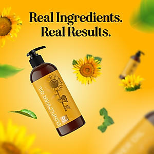 Sunflower Oil for Hair Skin and Nails - Aromatherapy Carrier Oil for Essential Oils Mixing and Hair Oil - Body Oil Cleanser for Face Anti Aging Skin Care and Moisturizing Body Oil for Dry Skin 16oz