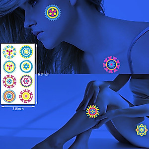 Glow in The Dark Temporary Tattoos 20 Sheets UV Neon Blacklight Tattoos, Body Face Paint Fake Glow Party Supplies Tattoos Stickers for Aldult Women Men Teen Girl
