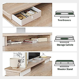 FEZIBO Standing Desk with Drawers, Adjustable Height Desk with Keyboard Tray, Stand Up Desk with Storage Shelf, 48 x 24 Inchs, Maple Top