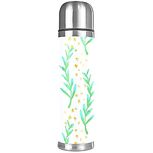 Stainless Steel Leather Vacuum Insulated Mug Leaves Thermos Water Bottle for Hot and Cold Drinks Kids Adults 16 Oz