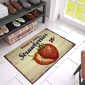 Spring Farm Strawberry Vintage Wood Grain Bathroom Rugs Soft Bath Rugs Non Slip Washable Cover Floor Rug Absorbent Carpets Floor Mat Home Decor for Kitchen Bedroom Floor Mat 16x24 Inch