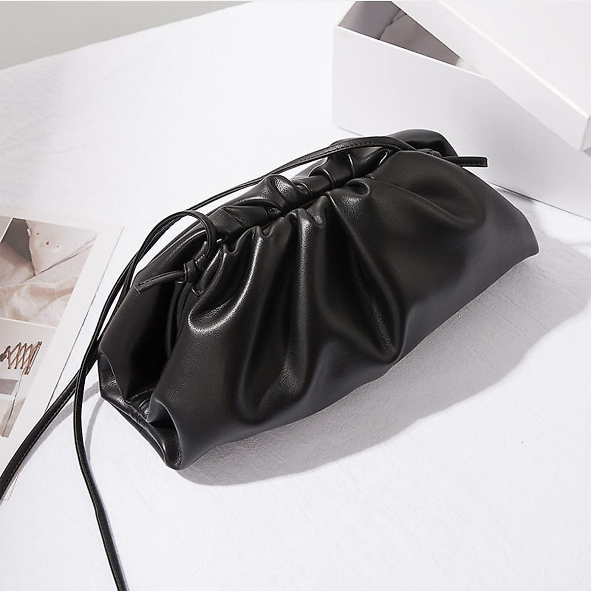 UULMBUJ Women Small Dumpling Pouch Handbag Cloud Purse Soft Clutch Shoulder Crossbody Bag, Black