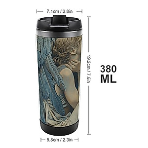 RTFGHJS 13oz Vacuum Insulated Stainless Steel Tumbler with Leakproof Lid Angel with Blue Wings 304 Stainless Steel Travel Mug Wide Mouth Coffee Cup for Hot & Cold Drinks (380ml)