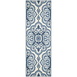 Maples Rugs Vivian Medallion Runner Rug Non Slip Hallway Entry Carpet [Made in USA], 2 x 6, Blue