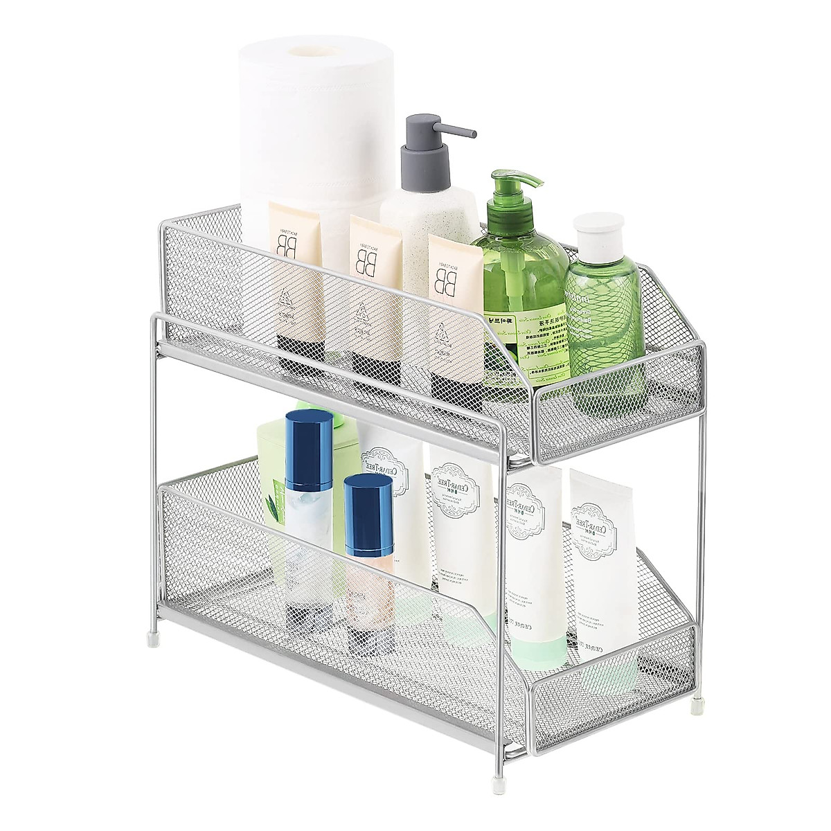 MOOACE 2 Tier Under Sink Organizer, Bathroom Kitchen Countertop Under Sink Cabinet Organizer with Sliding Storage Drawer