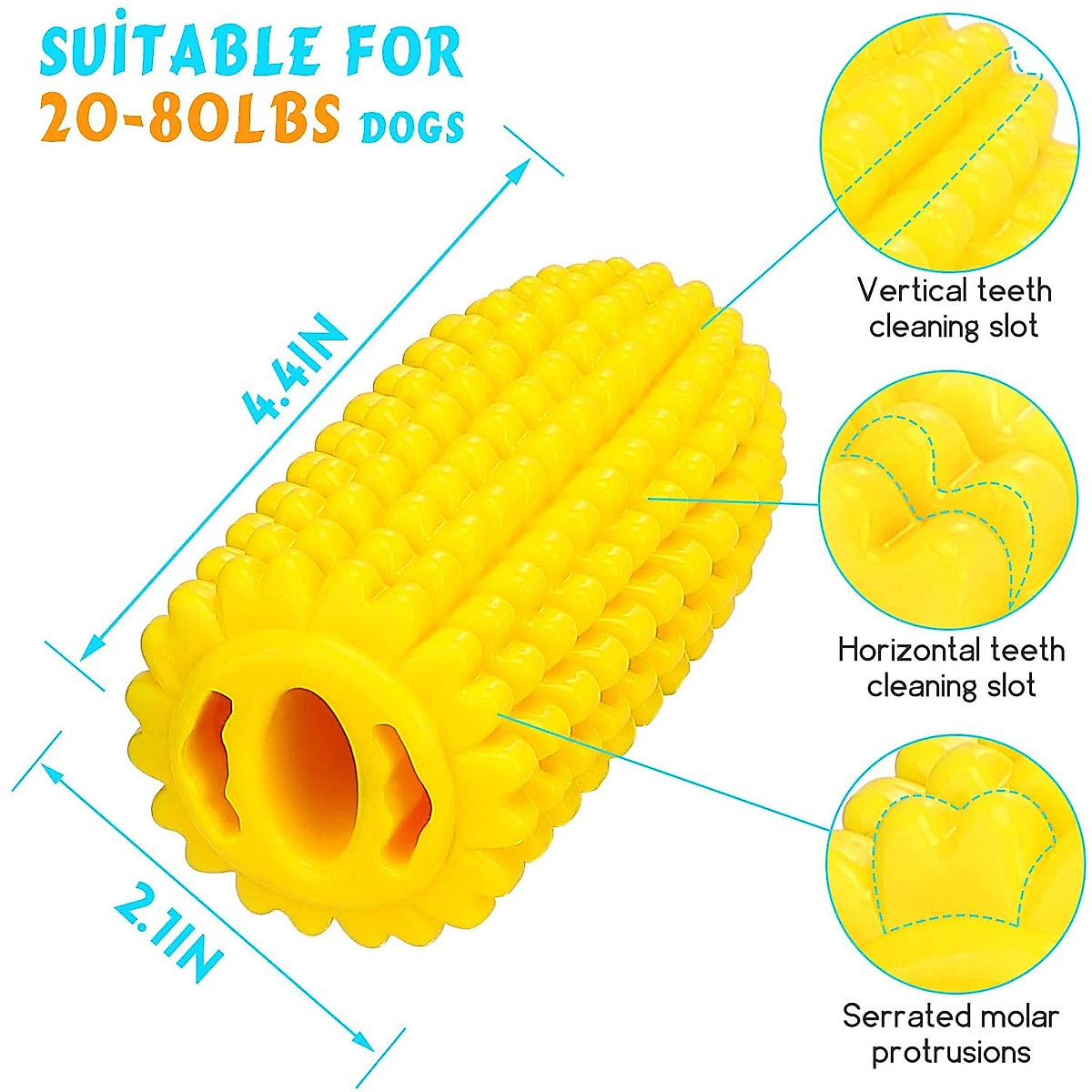 Xemz Dog Toy Corn Molar Stick with Rope, Dog Toothbrush Chew Toys, Pet Teething Cleaning Stick Bite-Resistant Toothbrush Dog Chewing Stick Toy, for Medium Large Dog Cleaning Teeth Dental Care