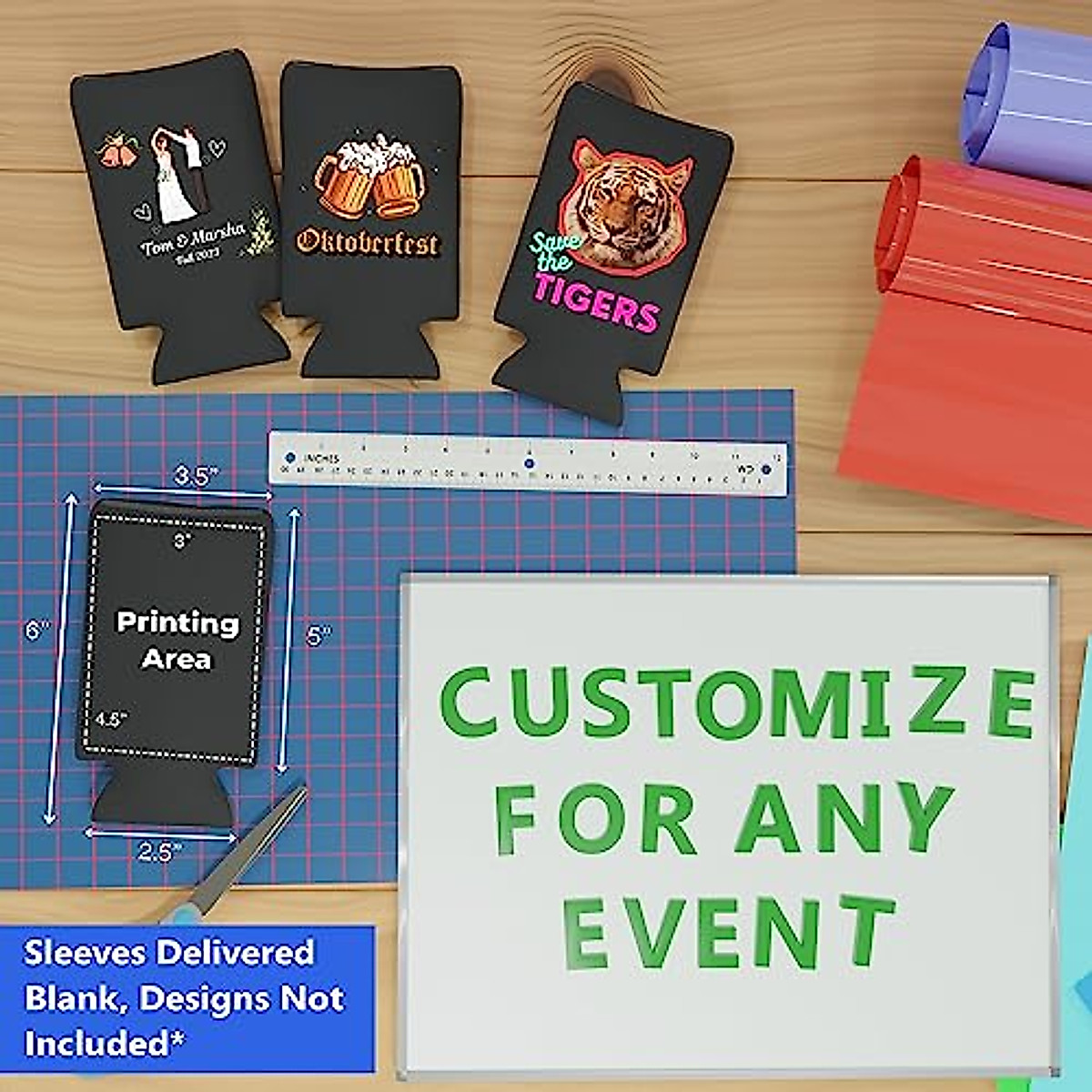 25 Pack Black Blank Slim Can Cooler Sleeves, Customizable Bulk Sublimation Can Coolers, Extra-Thick Collapsible Drink Insulator Sleeve, Beer Can Coolers for Party Beverages, PartyPrints
